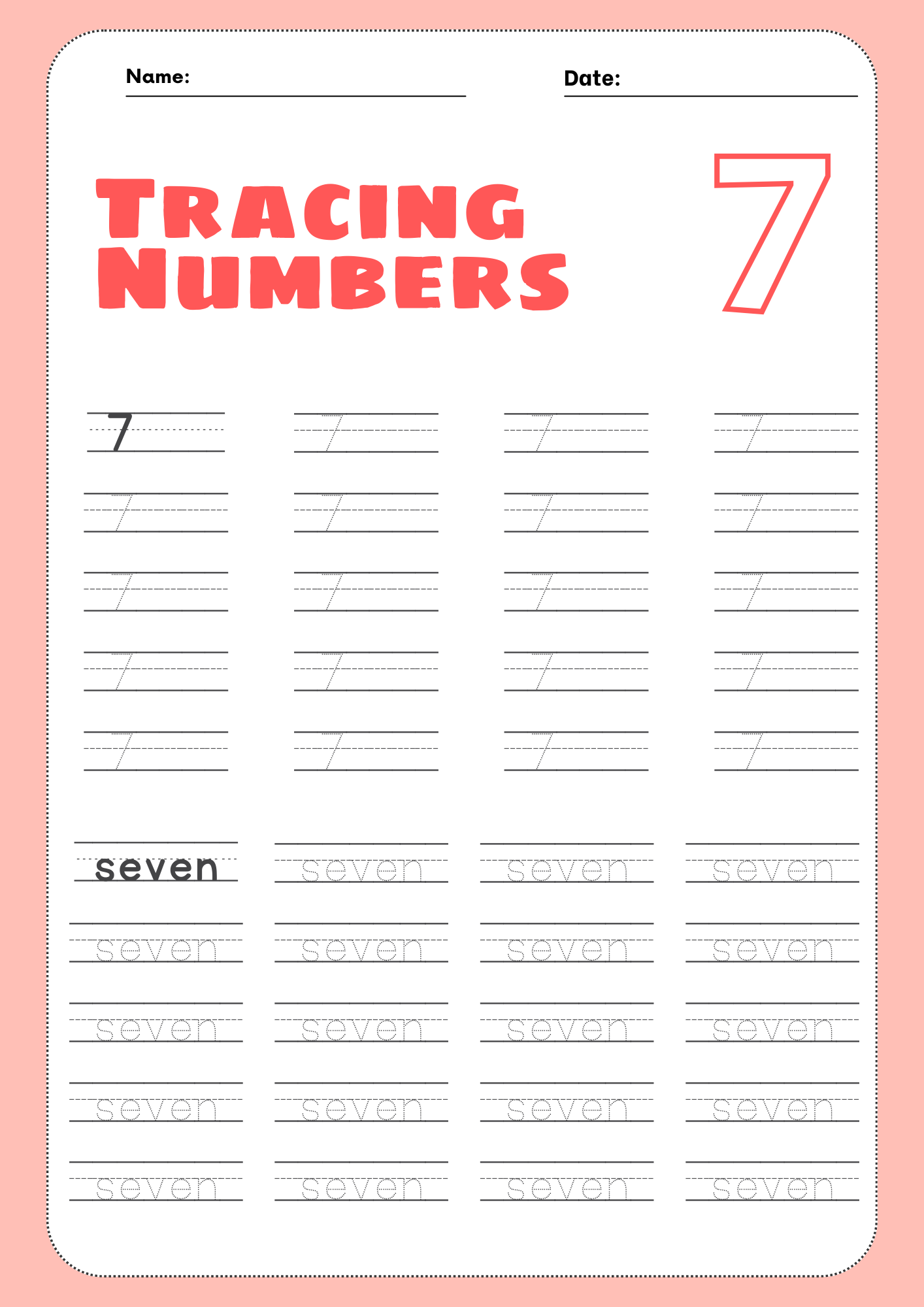 Tracing and Writing Number 7